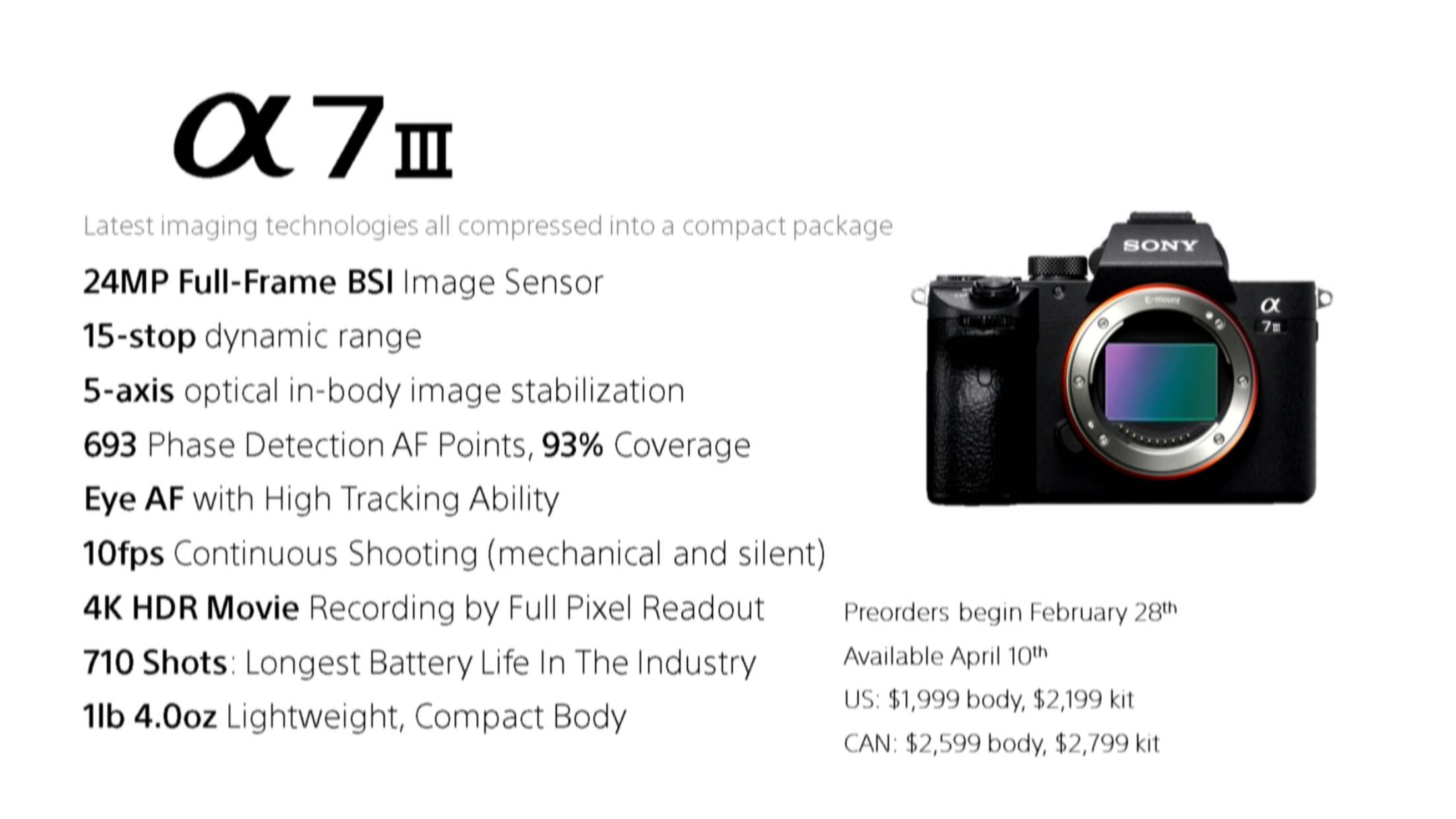 A7M3 a9 센서 채용한듯 하네요 (A7M3 스펙 요약) - 소니 Talk
